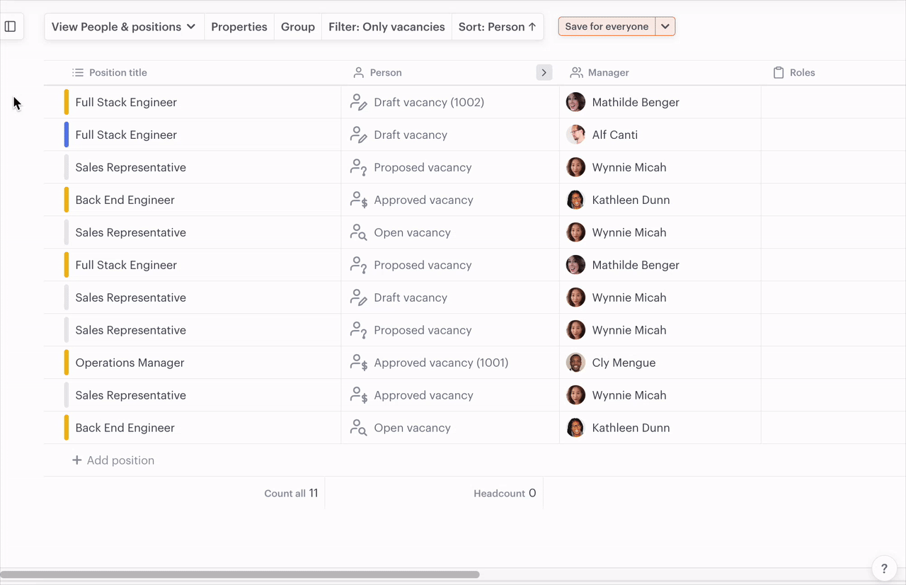 How to add and manage vacant positions