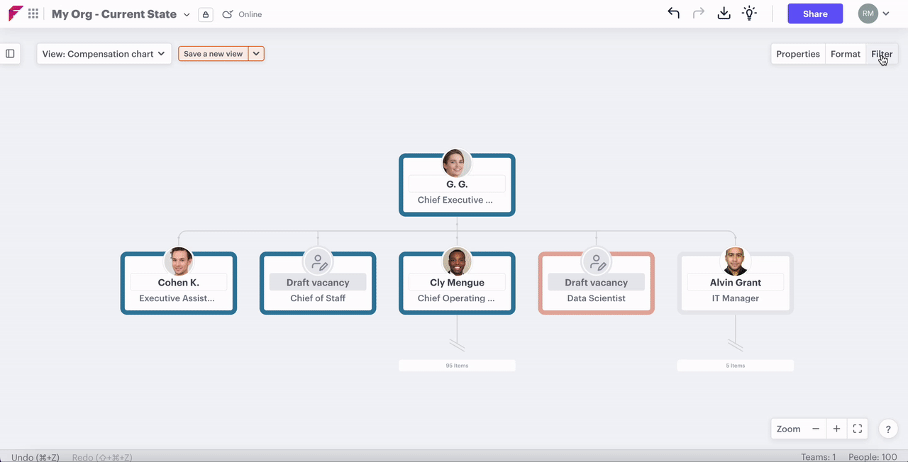 How to use the view options on your organizational chart