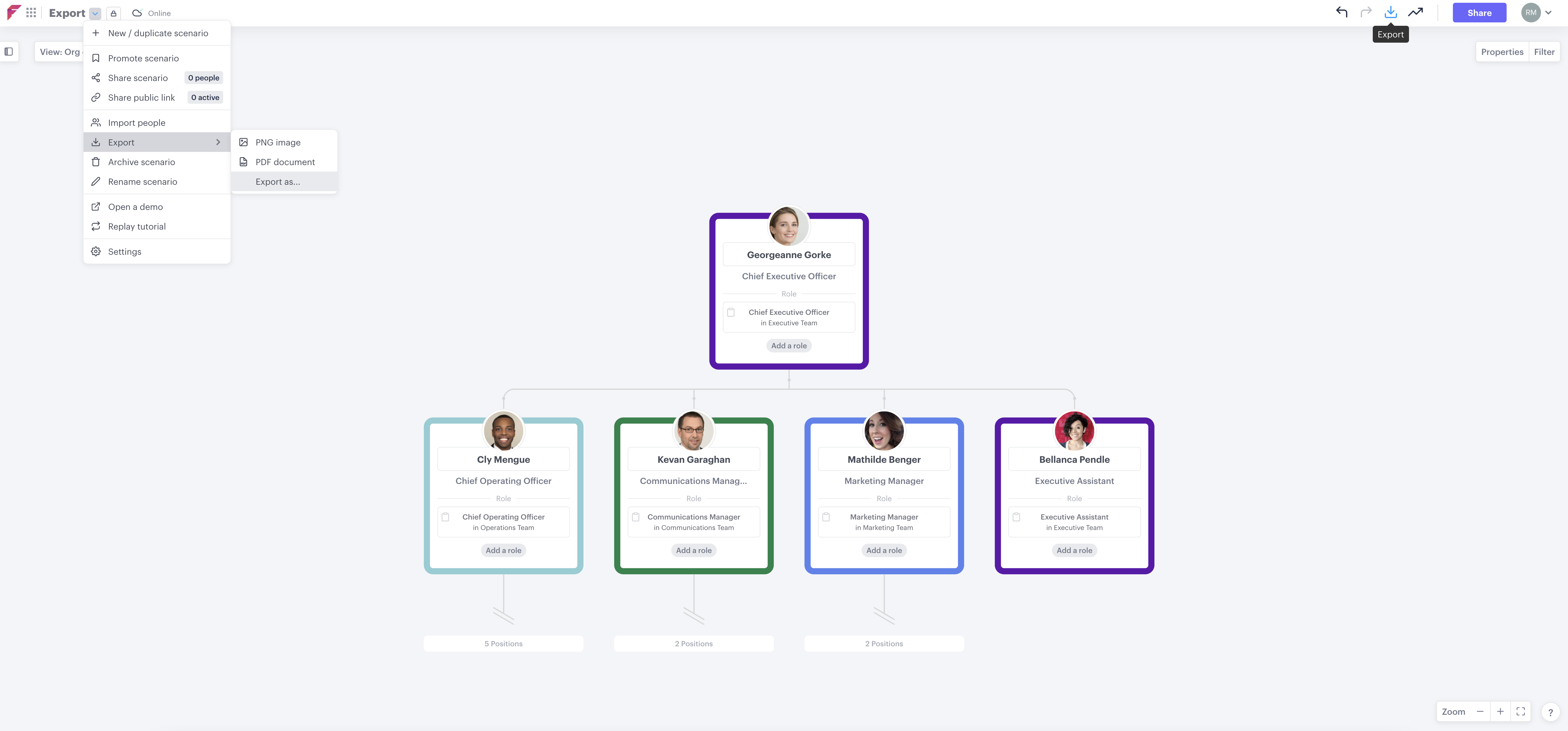 How to export and print your org chart